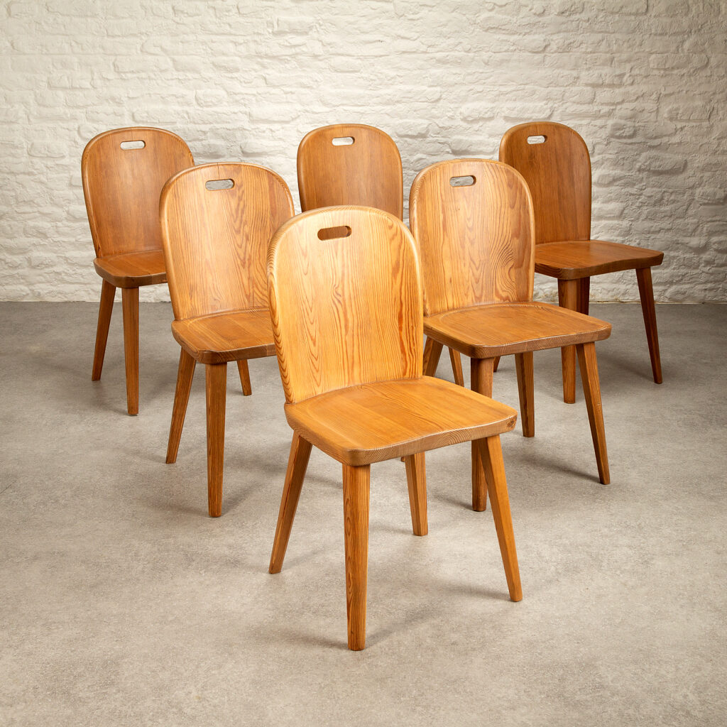 Set of Six Model SMI 110 Pine Cabin Chairs by Åby Möbelfabrik, Sweden ...